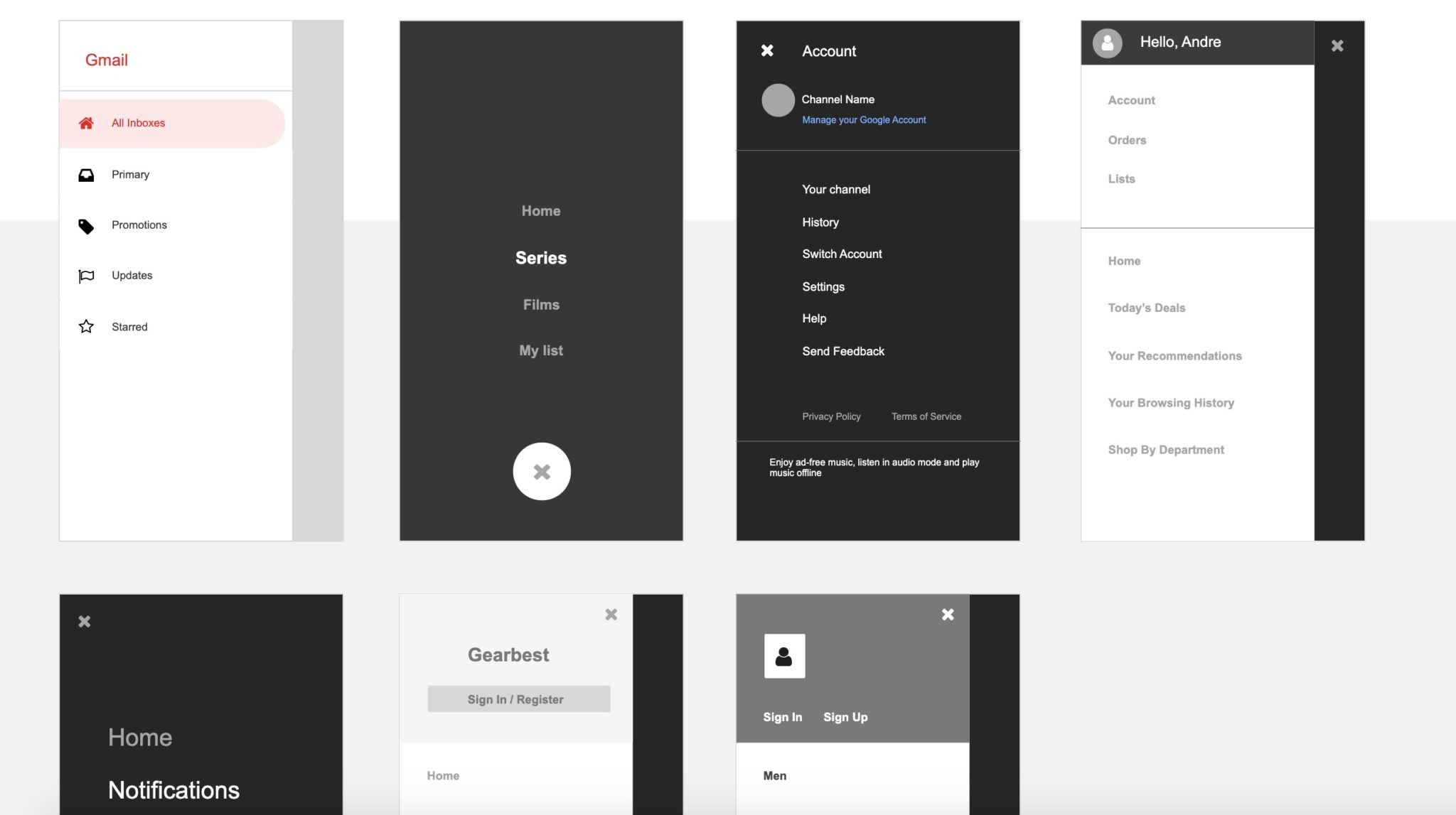 Mobile Menu Widgets – H U M B L E . U X
